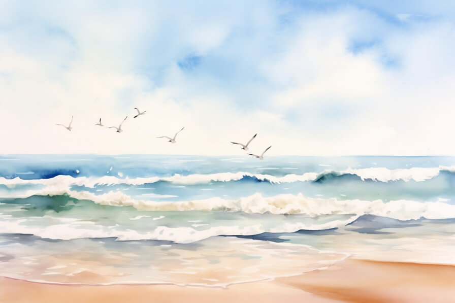 Download Seascape with Birds Flying Backgrounds Online - Creative Fabrica