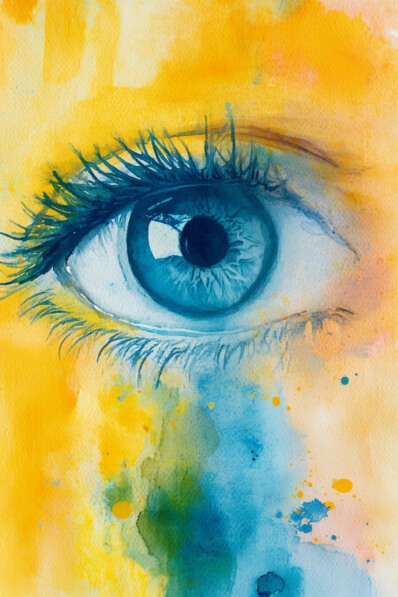 Descarga Primer plano de un ojo azul artístico con fondo abstracto ...