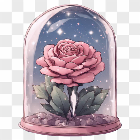 Download Pink Rose in Glass Dome with Starry Background Cartoons Online ...