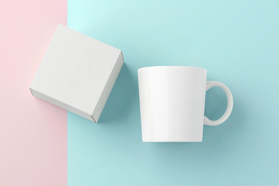 Download Minimalistic White Mug and Box on Pastel Background Mockups ...