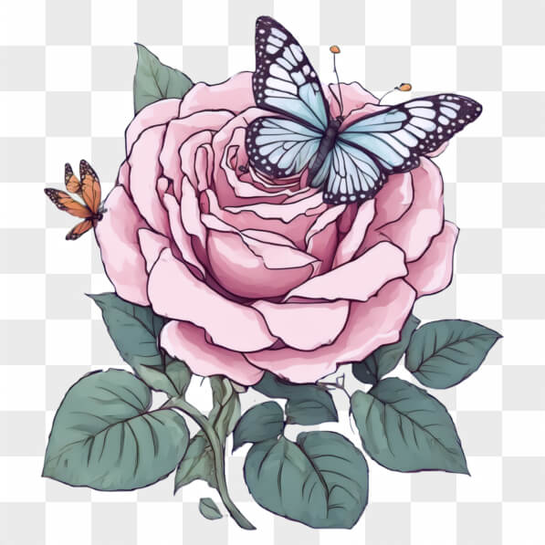 Download Illustration of a Pink Rose with Butterflies Cartoons Online ...