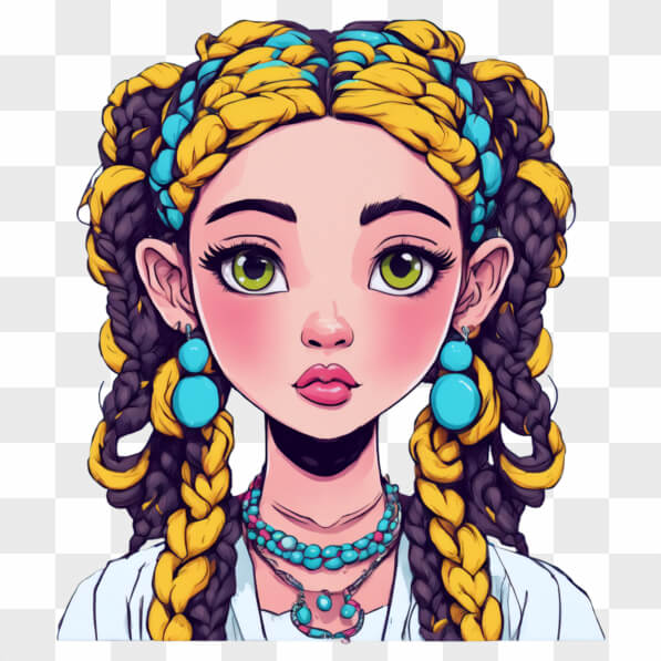 Download Stylized illustration of a girl with braided hair Cartoons ...