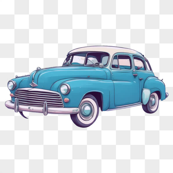 Download Vintage Blue Car with White Roof Cartoons Online - Creative ...