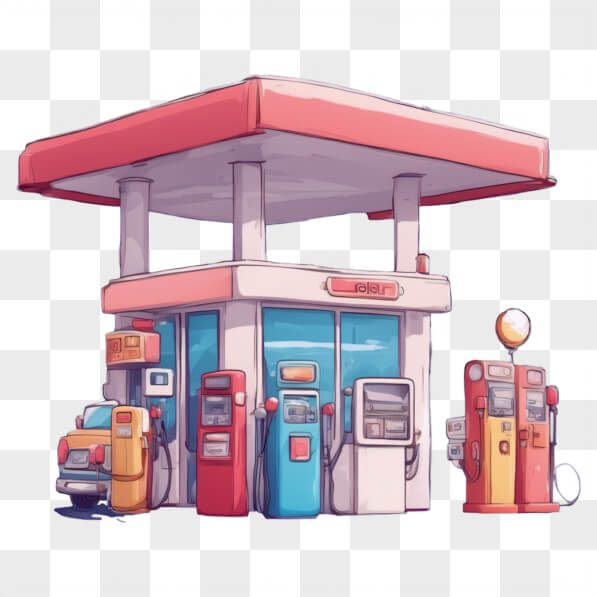 Download Colorful Gas Station with Classic Car Cartoons Online ...