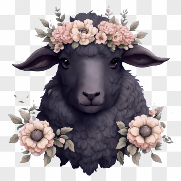 Download Stylized Black Sheep with Floral Crown Cartoons Online ...