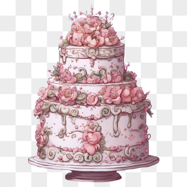 Download Elegant Three-Tier Cake with Flowers Cartoons Online ...