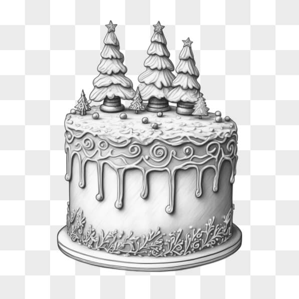 Download Holiday-themed Cake with Christmas Trees Sketches Online ...
