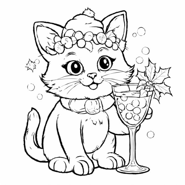 Download Festive Cartoon Cat with Holiday Drink Coloring pages Online ...