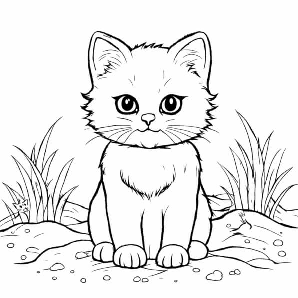 Download Cartoon Cat in Nature Coloring pages Online - Creative Fabrica