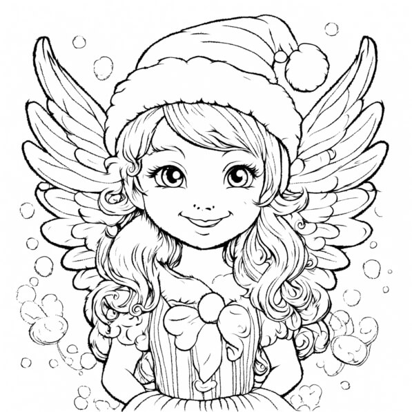 Download Whimsical Christmas Fairy Coloring pages Online - Creative Fabrica