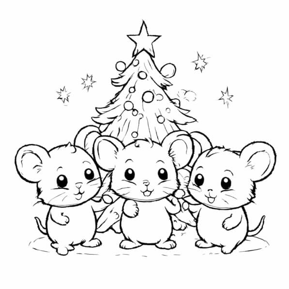 Download Festive Cartoon Mice with Christmas Tree Coloring pages Online ...