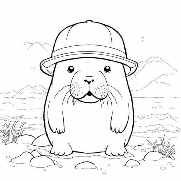 Download Cartoon Otter Wearing a Hat by the Water Coloring pages Online ...