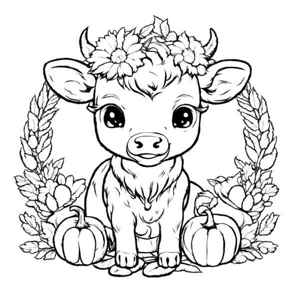 Descarga Tierno ternero de dibujos animados rodeado de flores y ...