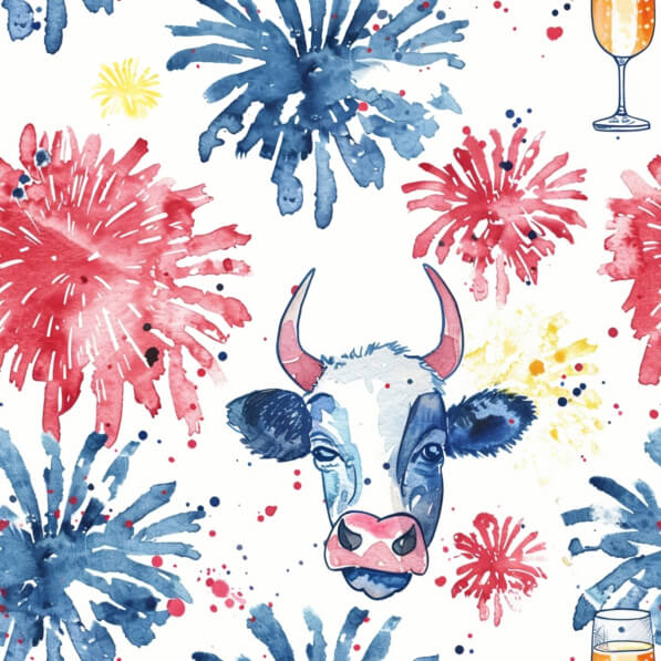 Download Whimsical Cow and Fireworks Watercolor Illustration Patterns ...