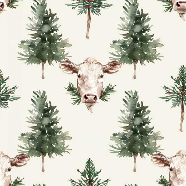 Download Watercolor Pattern of Cows and Evergreen Trees Patterns Online ...