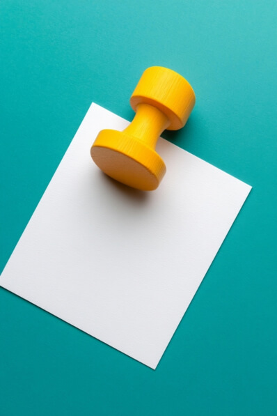 Download Yellow Stamp on White Paper with Teal Background Mockups ...