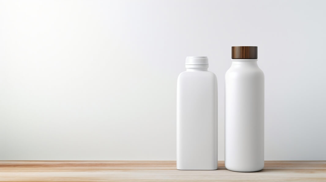 Descarga Botellas blancas minimalistas sobre superficie de madera ...