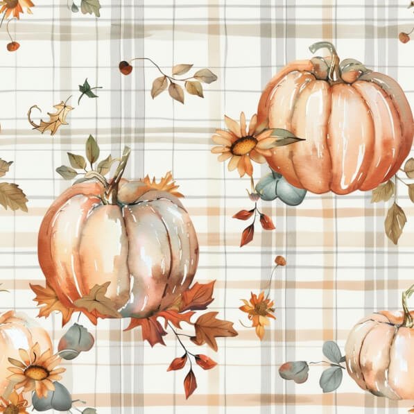 Download Autumn Pumpkins and Sunflowers on Plaid Background Patterns ...
