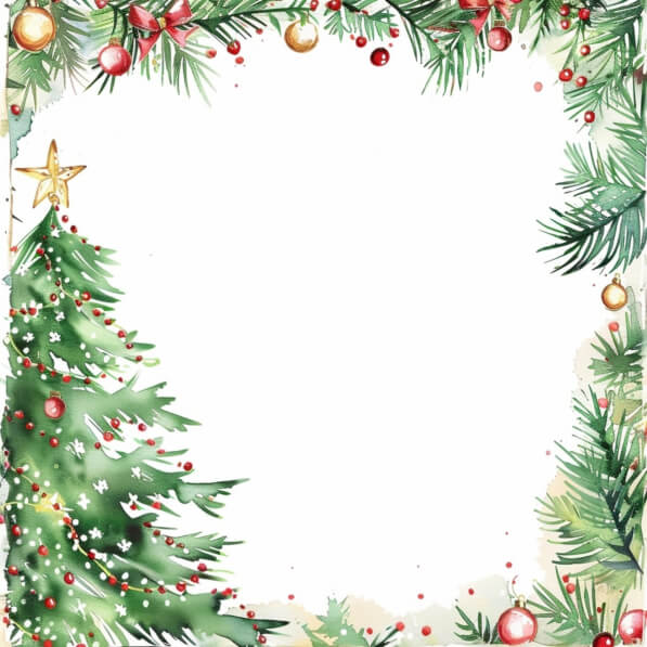 Download Festive Christmas Border with Tree and Ornaments Backgrounds ...