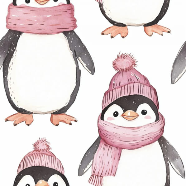 Download Playful Cartoon Penguins in Scarves and Hats Patterns Online ...