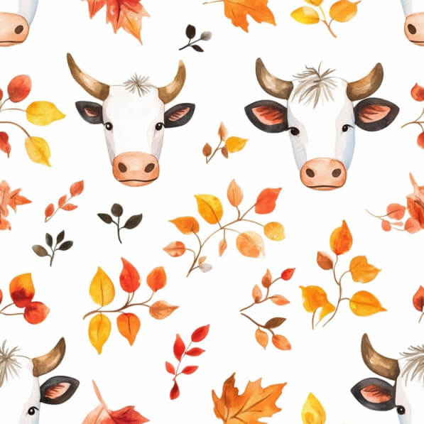 Descarga Patrón de vaca juguetona y hojas de otoño Patrones En Línea ...