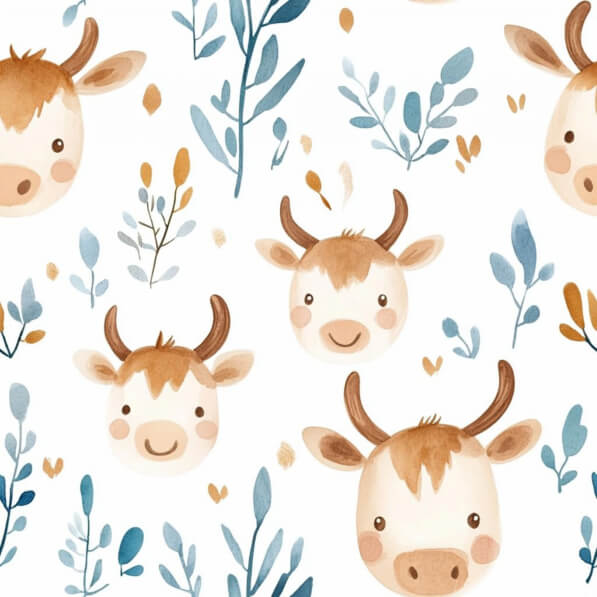 Download Cute Cow Patterns with Leaves Patterns Online - Creative Fabrica