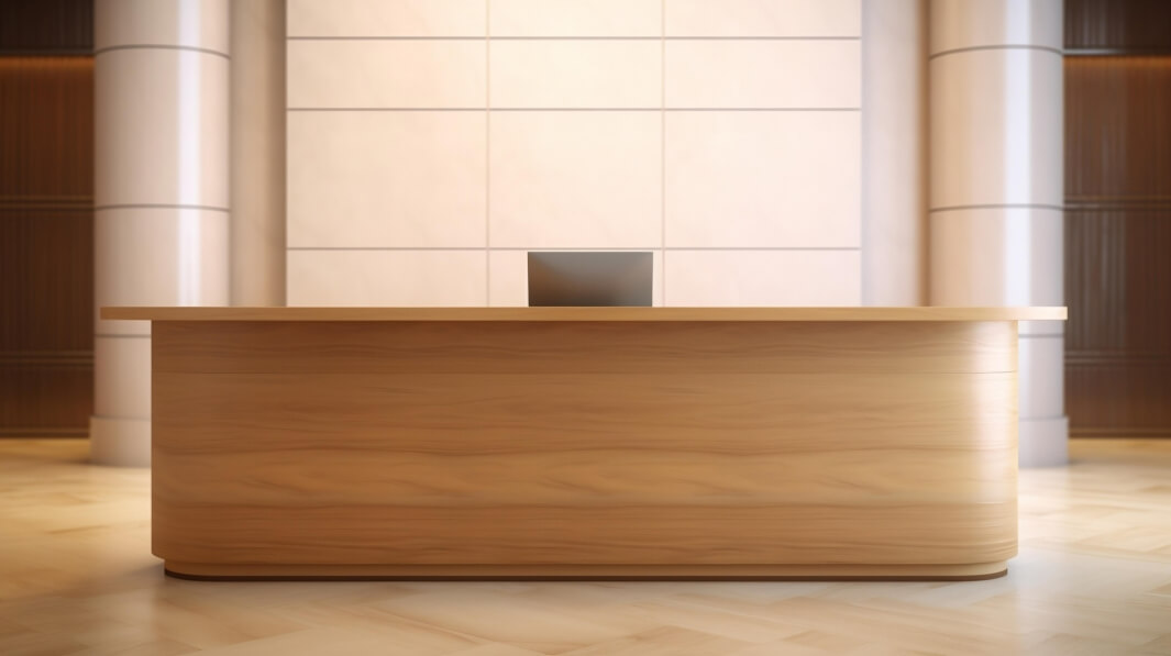Download Modern Wooden Reception Desk in Contemporary Interior Mockups ...