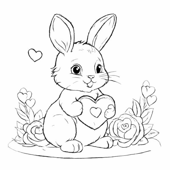Download Cute Rabbit Holding a Heart Coloring pages Online - Creative ...