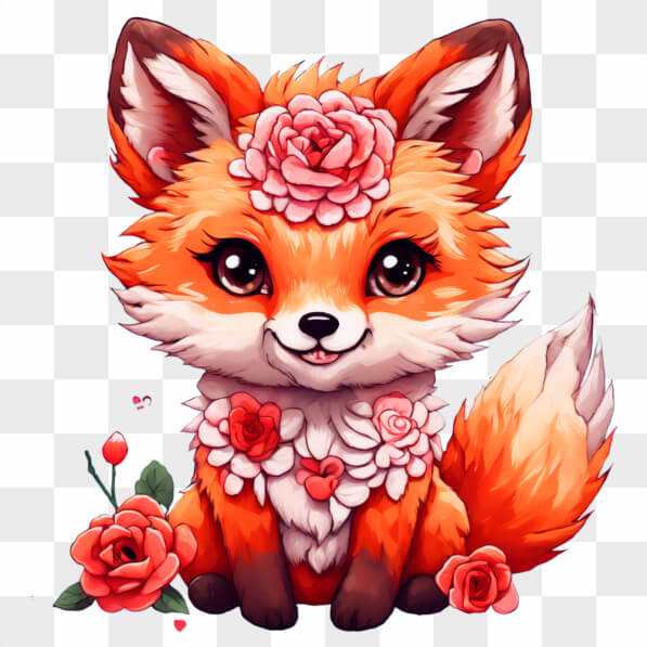 Download Kawaii Fox Surrounded by Flowers Kawaii Online - Creative Fabrica