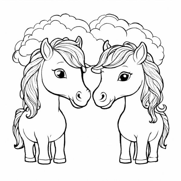 Download Two Cartoon Ponies Facing Each Other Coloring pages Online ...