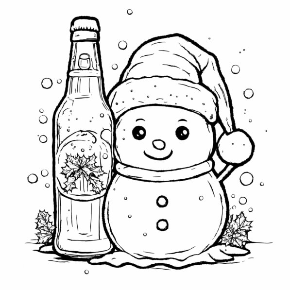 Download Festive Snowman with Holiday Bottle Coloring pages Online ...