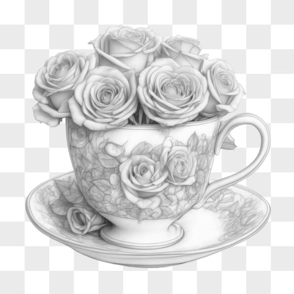 Download Teacup with Roses in Pencil Drawing Sketches Online - Creative ...