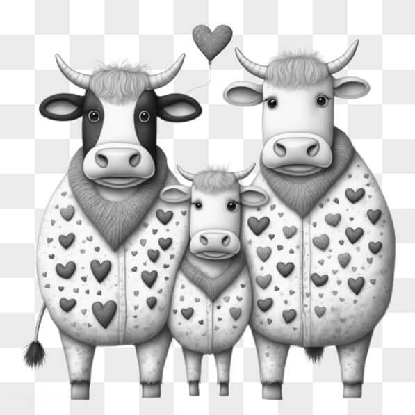 Download Three Cartoon Cows with Heart Patterns Sketches Online ...
