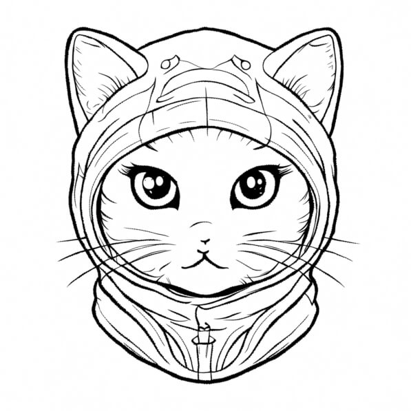 Download Geïllustreerde Kat in Kap Kleurplaten online op Creative Fabrica