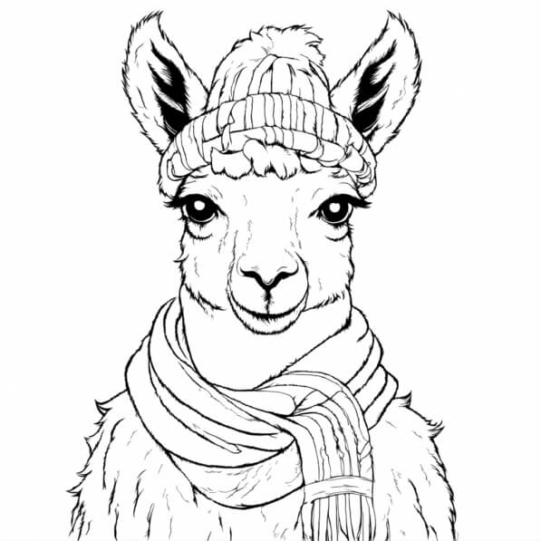 Download Whimsical Llama Illustration with Hat and Scarf Coloring pages ...