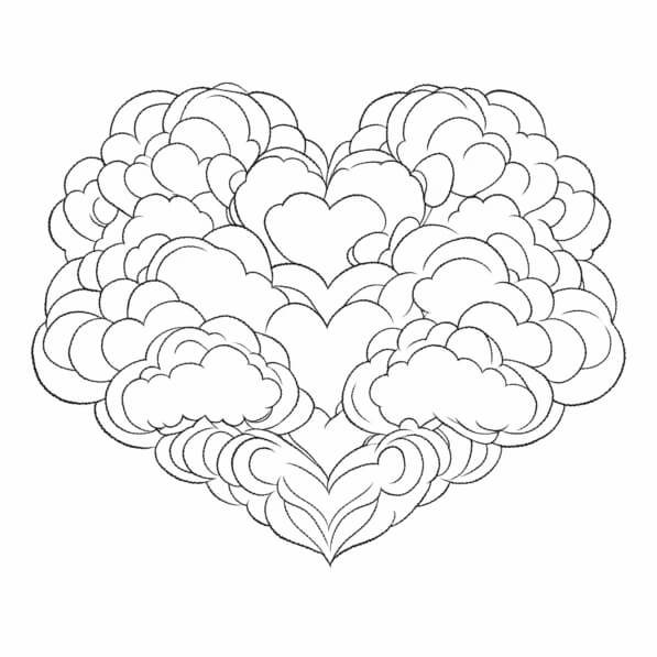 Download Heart-shaped Cloud Design Coloring pages Online - Creative Fabrica