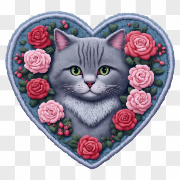 Download Gray Cat in Heart of Roses Cartoons Online - Creative Fabrica