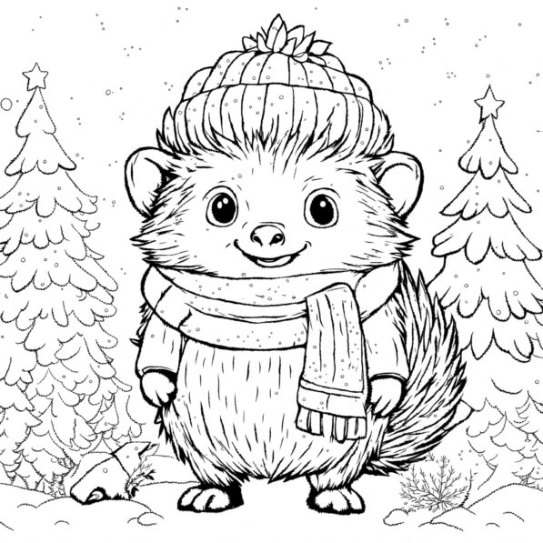 Download Cute Hedgehog in Winter Wonderland Coloring pages Online ...