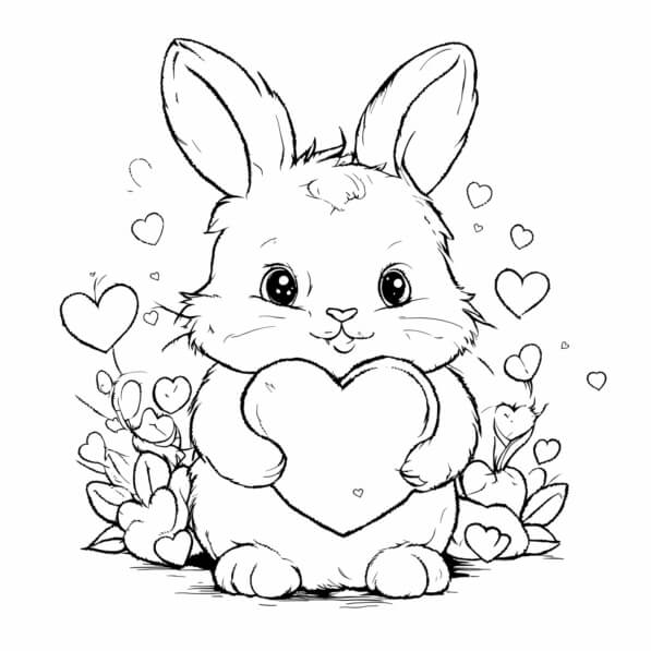 Download Cute Rabbit Holding a Heart Coloring pages Online - Creative ...