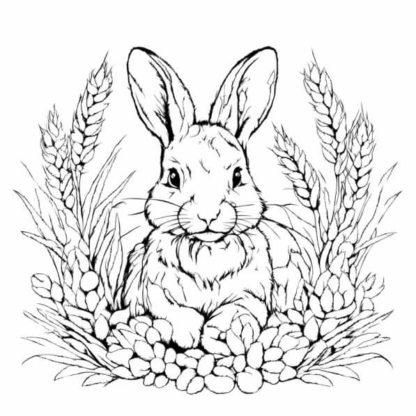 Download Illustration of a Rabbit Surrounded by Plants Coloring pages ...