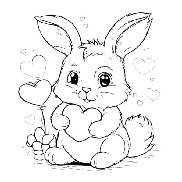 Download Cute Cartoon Bunny Holding a Heart Coloring pages Online ...