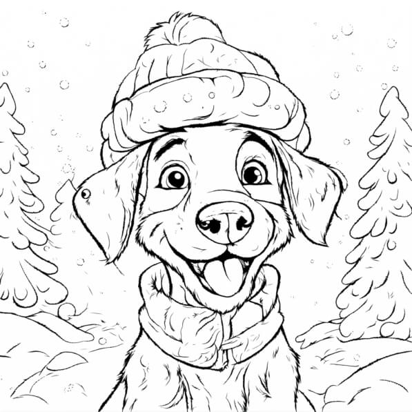 Download Cheerful Cartoon Dog in Winter Scene Coloring pages Online ...