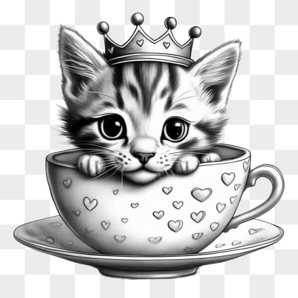 Download Cute kitten in a teacup with a crown Sketches Online ...