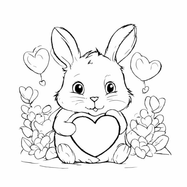 Download Cute Cartoon Rabbit Holding a Heart Coloring pages Online ...
