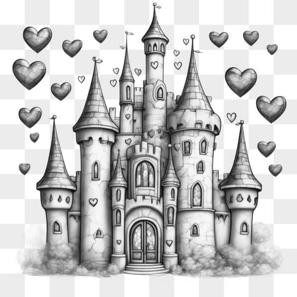 Download Whimsical Castle with Hearts Sketches Online - Creative Fabrica