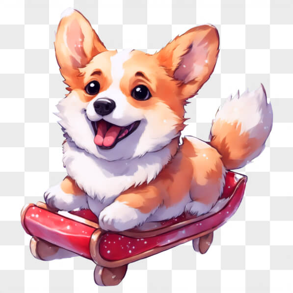 Download Kawaii Corgi in a Sled with Snow Kawaii Online - Creative Fabrica