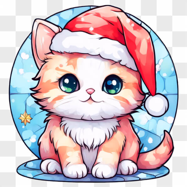 Descarga Gato Kawaii con Sombrero de Santa en un Fondo Helado Kawaii En ...