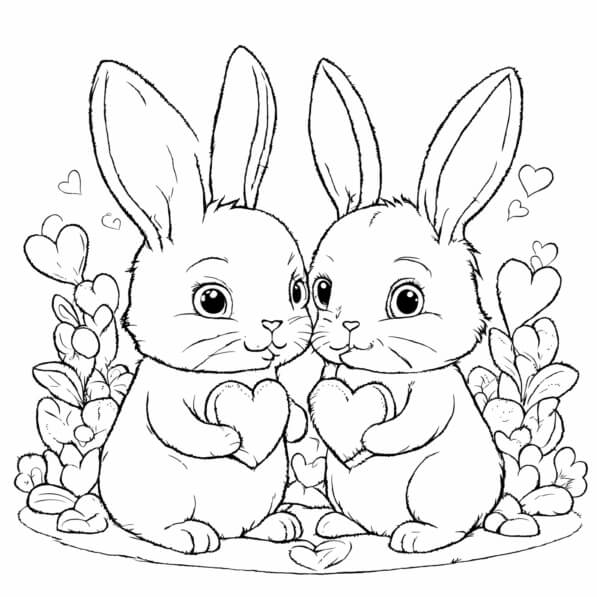 Download Two Rabbits Holding Hearts Coloring pages Online - Creative ...