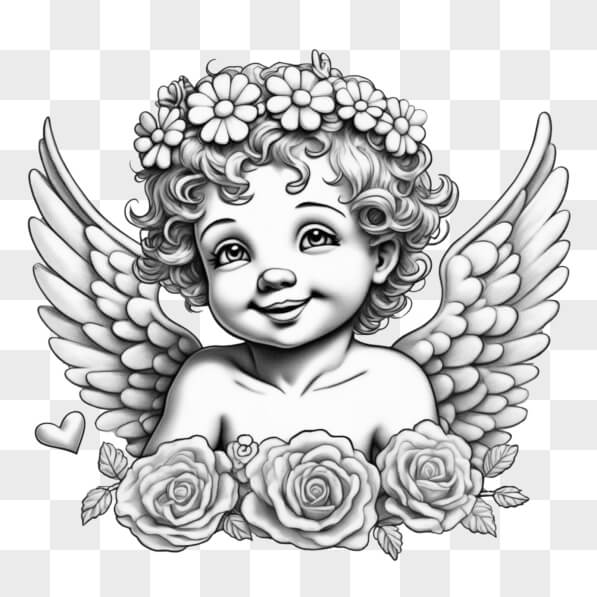 Descarga Querubín Angélico Rodeado de Rosas Bocetos En Línea - Creative ...