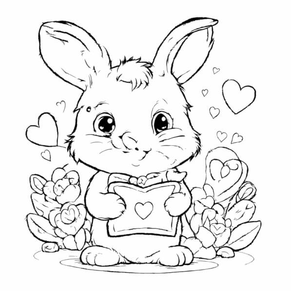 Download Cute Rabbit with Heart Coloring pages Online - Creative Fabrica